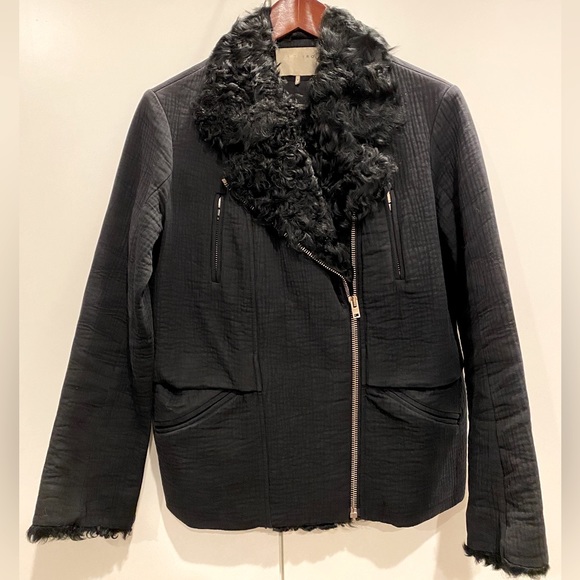 IRO | Jackets & Coats | Iro Cidji Shearling Fur Collar Wool Blend Biker ...